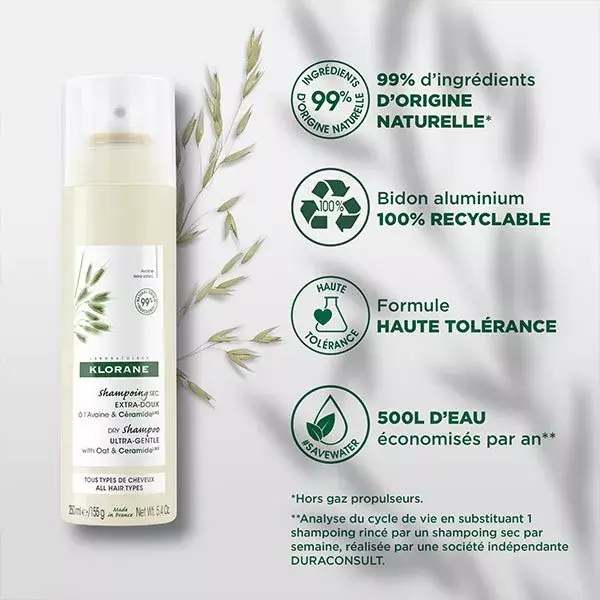Klorane Duo Spray Shampoing Sec Extra Doux à l'Avoine & Céramide Lot de ...