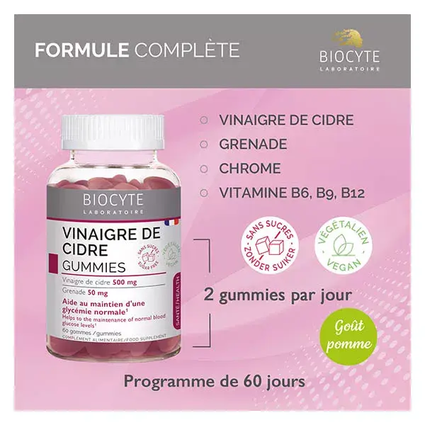 BIOCYTE VINAIGRE DE CIDRE 60 GUMMIES | Pas cher