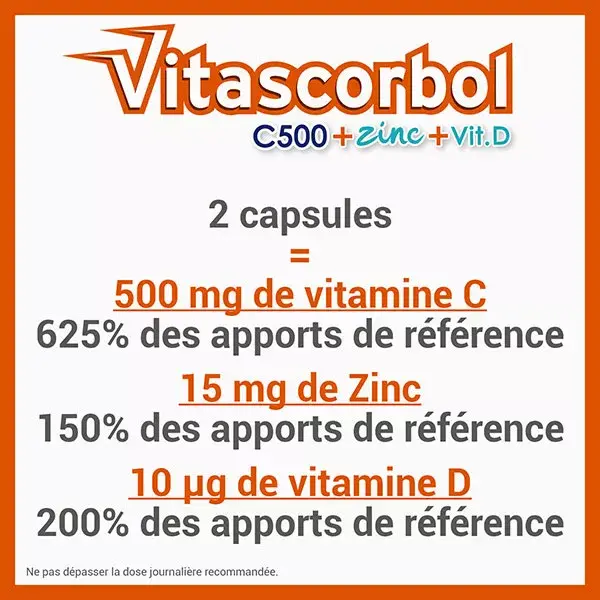 Vitascorbol C500 + Zinc + Vitamine D 30 capsules | Atida | Santed