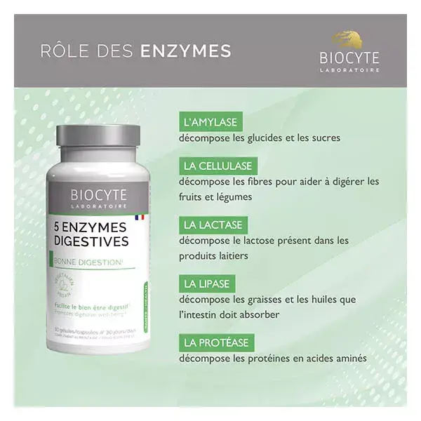 Biocyte 5 Enzymes Végan 60 gélules | Pas cher