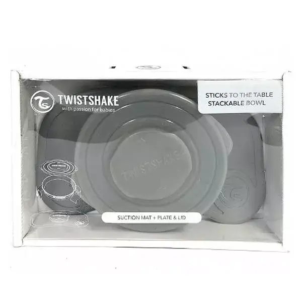 Twistshake Plateau Click Mat Mini + Assiette Gris Pastel +6m | Pas cher