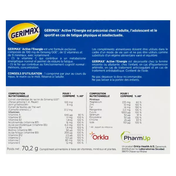 Gerimax Active l'Energie Ginseng GGE 60 comprimés | Prix bas