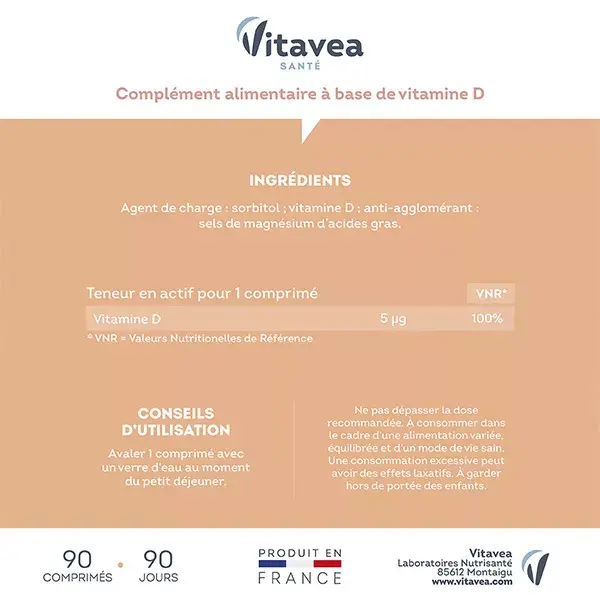 Nutrisanté Vitavea Vitamine D 90 comprimés | Pas cher