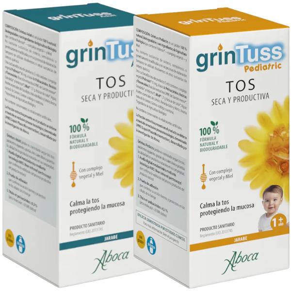 Aboca GrinTuss Adult Cough Syrup 180 ml + Pediatric Cough Syrup 180 ml ...