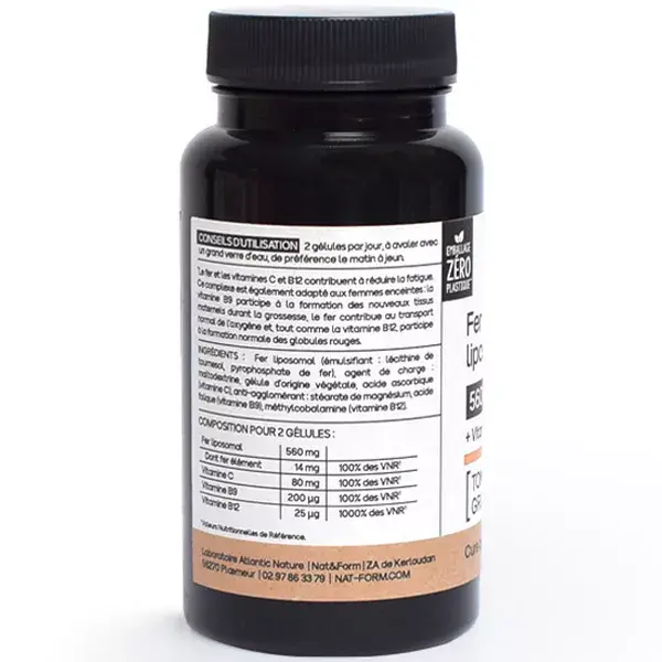 Nat & Form Fer Liposomal 60 gélules végétales | petit prix