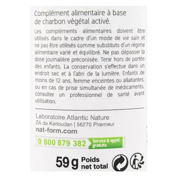 Nat & Form Original Charbon Végétal Activé 200 gélules | Pas cher