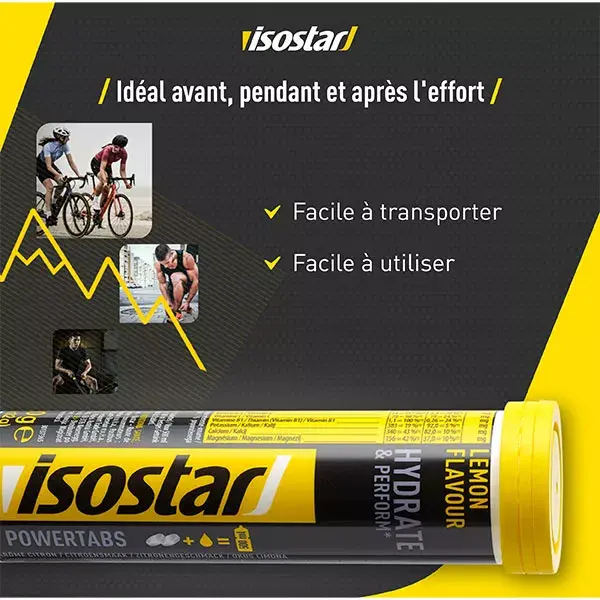 Isostar Hydrate & Perform Powertabs Hydratation Rapide Citron 10 ...