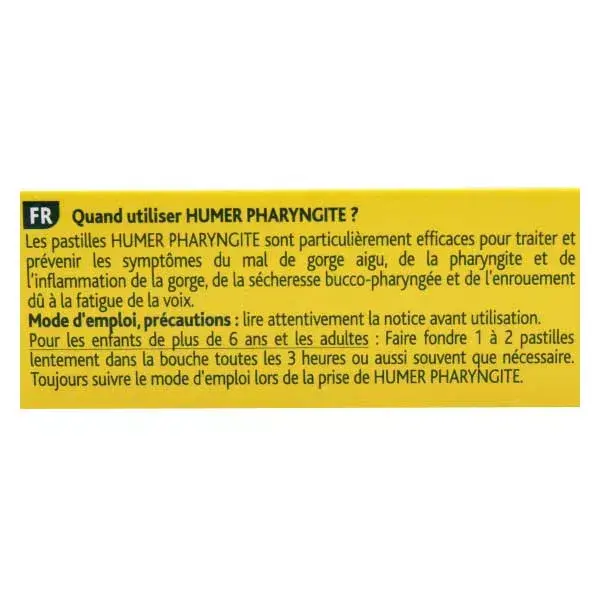 Humer Mal de Gorge Aigu Pharyngite Arôme Miel Citron 20 pastilles | Prix bas