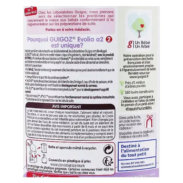 Guigoz Evolia A2 Lait 2ème Age 800g | Prix bas