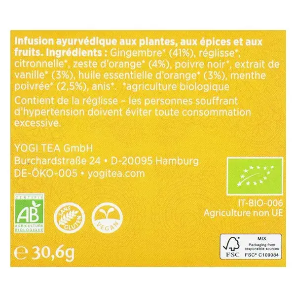 Yogi Tea Gingembre Orange Vanille 17 sachets | Prix bas