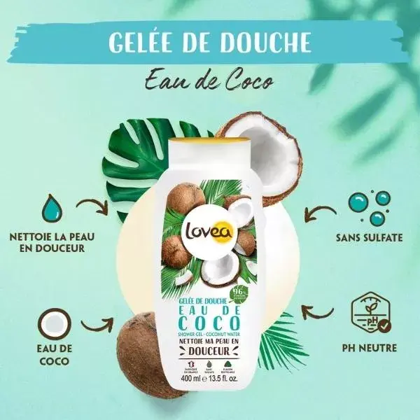Lovea - Gelée De Douche - Eau de Coco - PH Neutre - Sans Sulfate 400ml | Pas cher