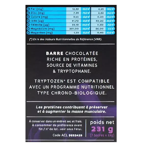Protifast Tryptozen Barre Chocolat Noir 7 barres | Pas cher