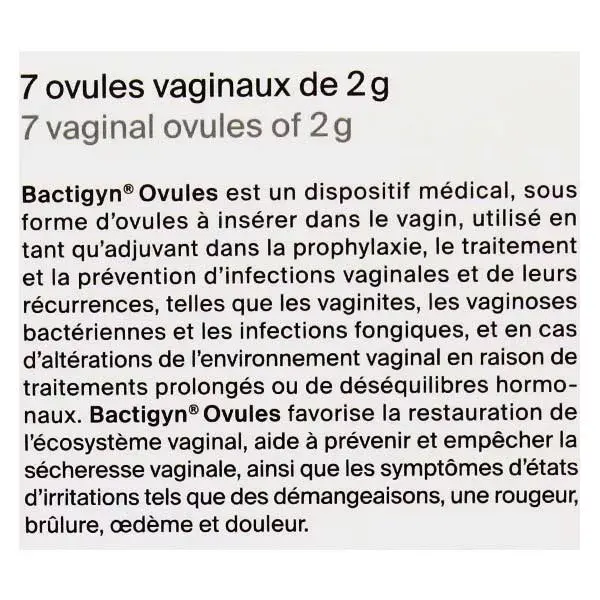 Bactigyn Intimate Balance 7 vaginal ovules | French Parapharmacy