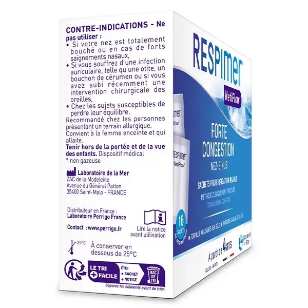 Respimer Netiflow Recharge Pour Irrigation Nasale Nez Sinus 16 Sachets